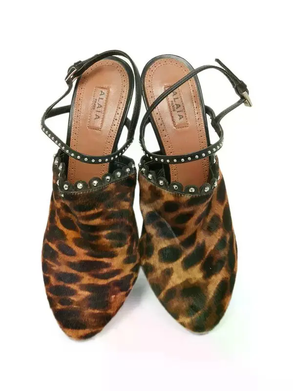Alaïa Leopard-print Studded Ankle Strap Pumps - Brown
