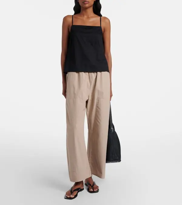 LESET Kyoto Cotton Cropped Wide-leg Pants In Khaki - Beige