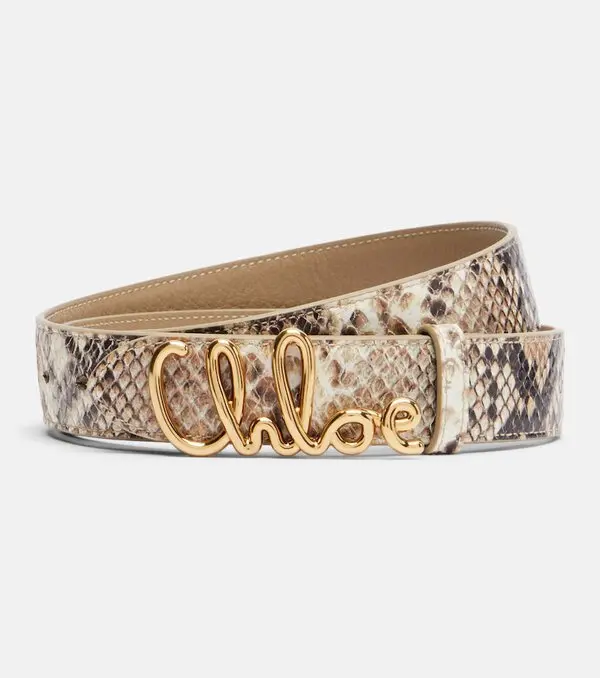 Chloé Iconic Snake-effect Leather Belt - Brown