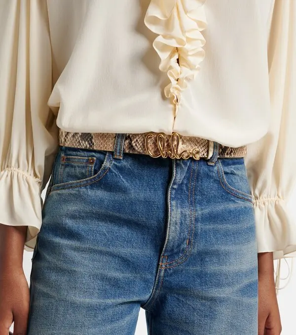 Chloé Iconic Snake-effect Leather Belt - Brown