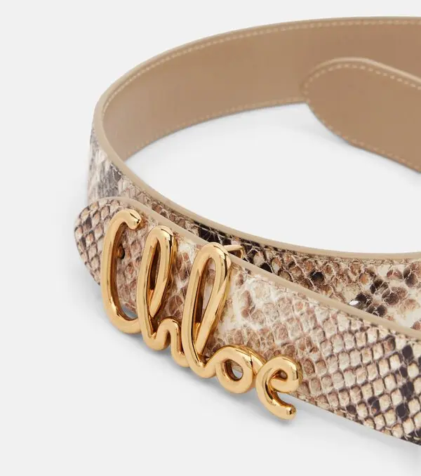 Chloé Iconic Snake-effect Leather Belt - Brown