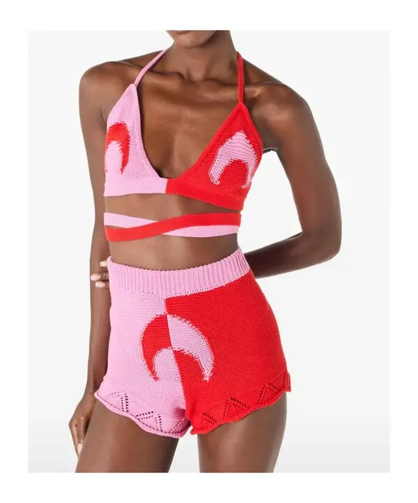 MARINE SERRE Moon Crocheted Knit Bikini Top