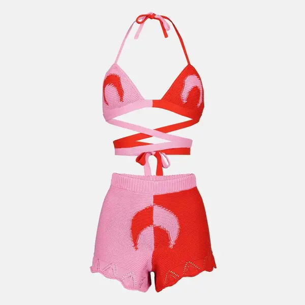 MARINE SERRE Moon Crocheted Knit Bikini Top