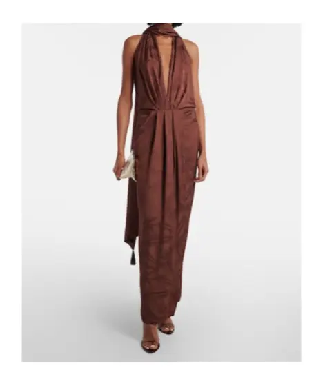 Johanna Ortiz Halterneck Jacquard Maxi Dress With Knotted Front