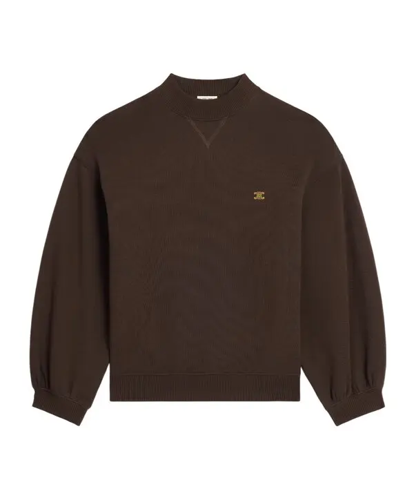 Celine Loose Cotton Fleece Sweatshirt With High Collar - Brown/post-it Note Yellow
