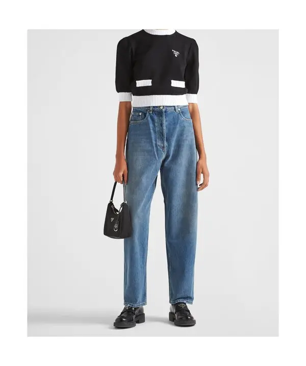 Prada High-waisted Denim Jeans With Enamel Logo