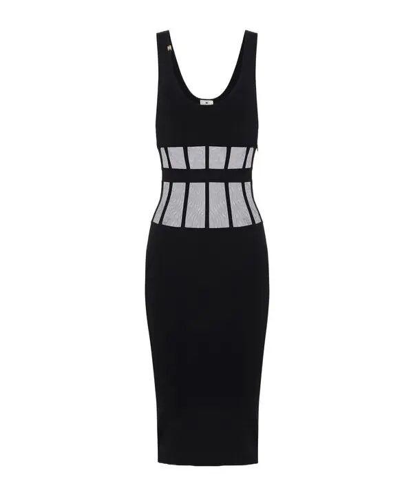 Elisabetta Franchi Sleeveless Corset Cutout Midi Dress - Black