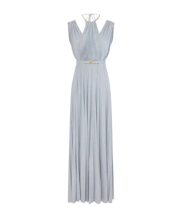 Elisabetta Franchi Belt Detailed Red Carpet Dress - Sky-blue