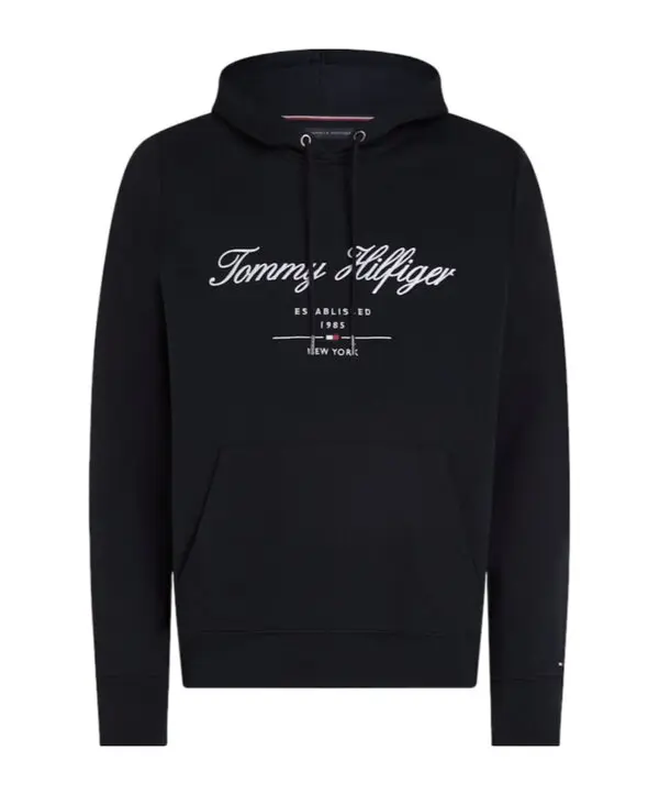 Tommy Hilfiger Logo Embroidered Hoodie - Black