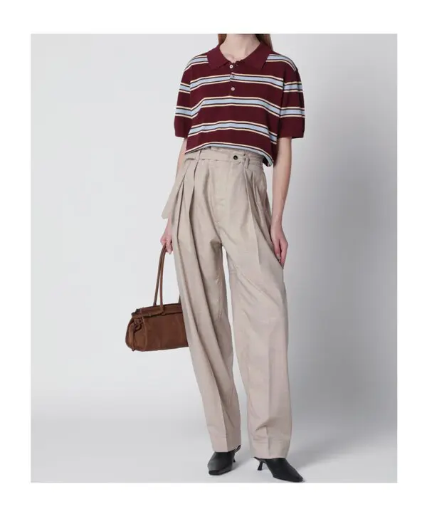 DUNST Cropped Striped Polo T-shirt