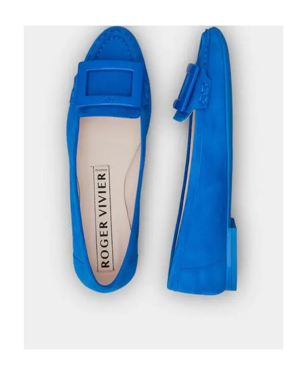 ROGER VIVIER Lacquered Buckle Loafers In Suede
