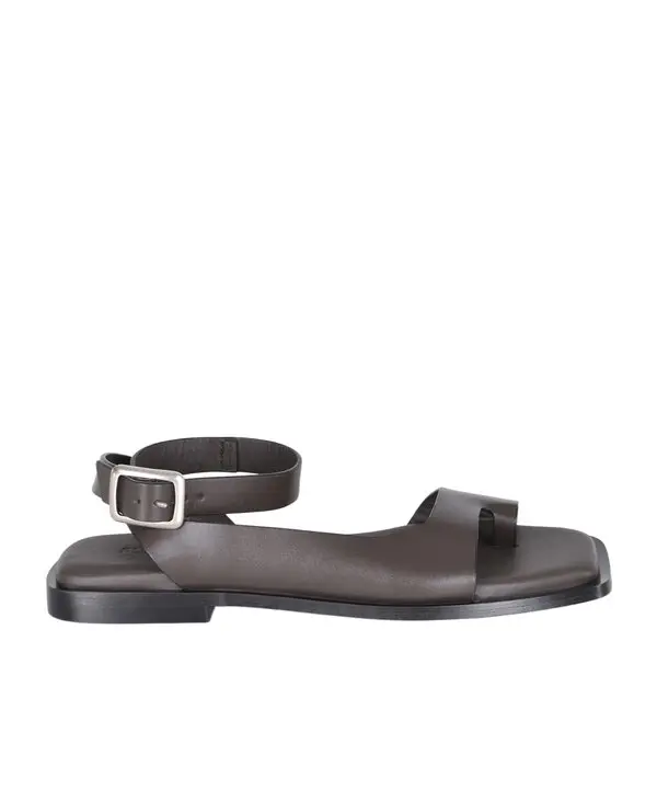ALOHAS Wrap-around Flat Sandals With Square Toe And Buckled Ankle Strap - Black