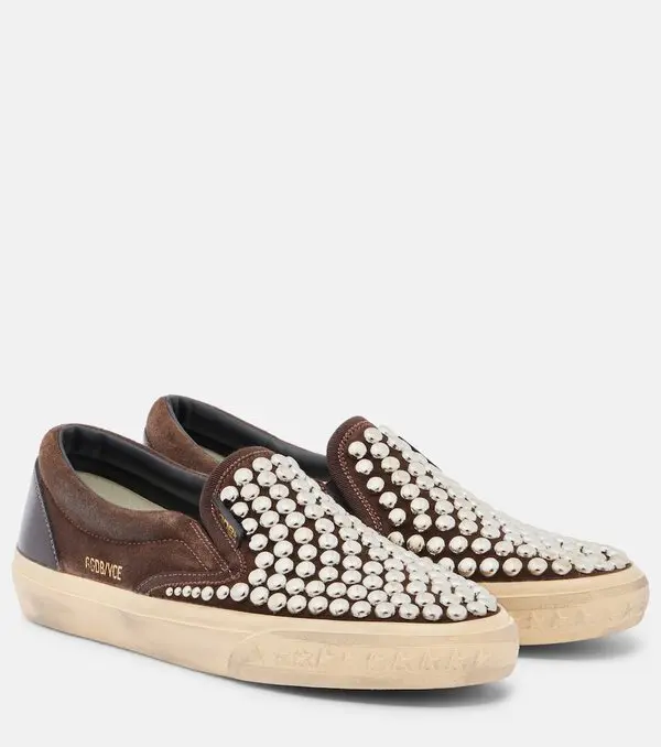 GOLDEN GOOSE Embellished Suede Slip-on Sneakers - Brown