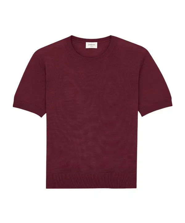 Saint Laurent Crewneck Knitted T-shirt - Bordeaux