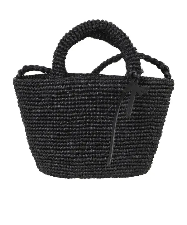Manebí Woven Raffia Shoulder Bag - Black
