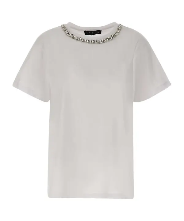 KAOS Icona Embellished Neck T-shirt - White