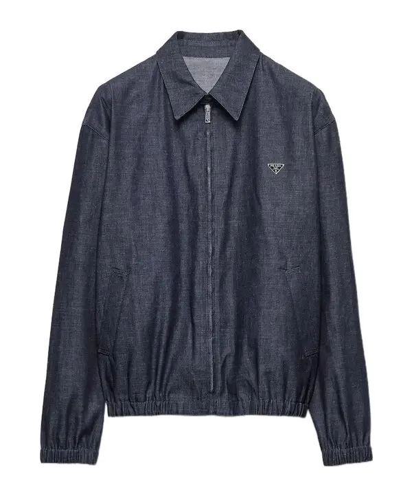 Prada Chambray Denim Blouson Zipper Jacket