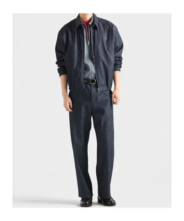 Prada Chambray Denim Blouson Zipper Jacket