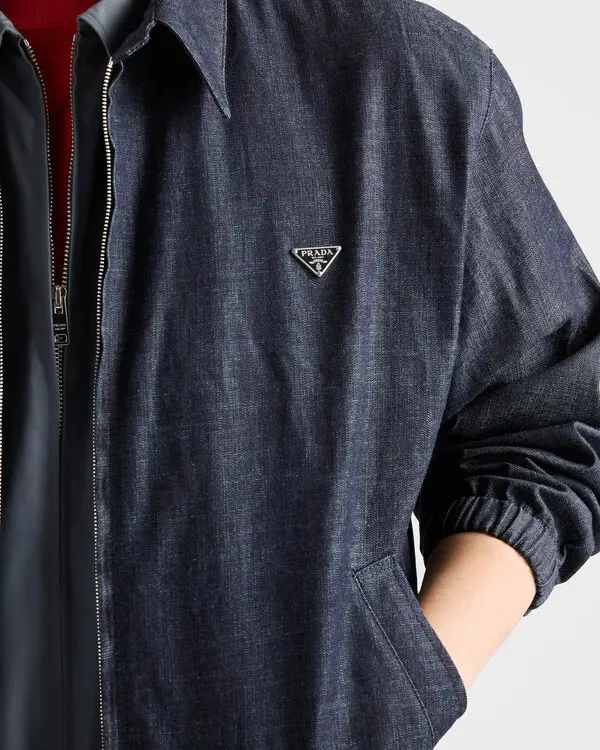 Prada Chambray Denim Blouson Zipper Jacket