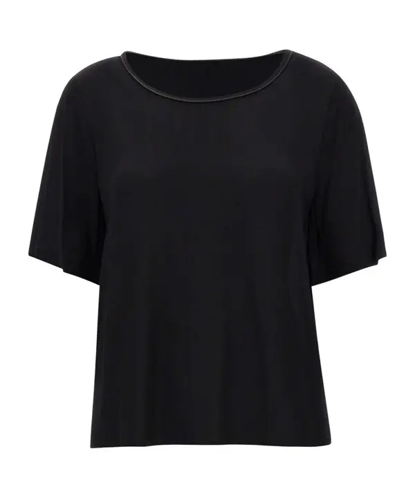KAOS Short Sleeve Top With Satin Trim - Black