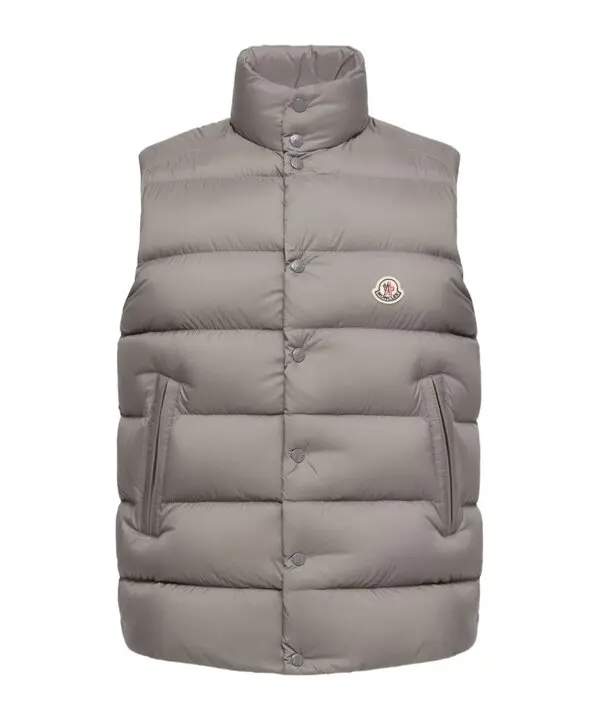 Moncler Tibb Quilted Down Vest With Stand Collar - Grey