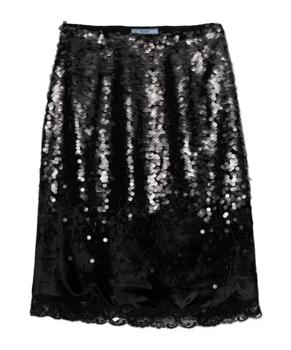 Prada Embroidered Velvet Midi-skirt With Sequins - Black