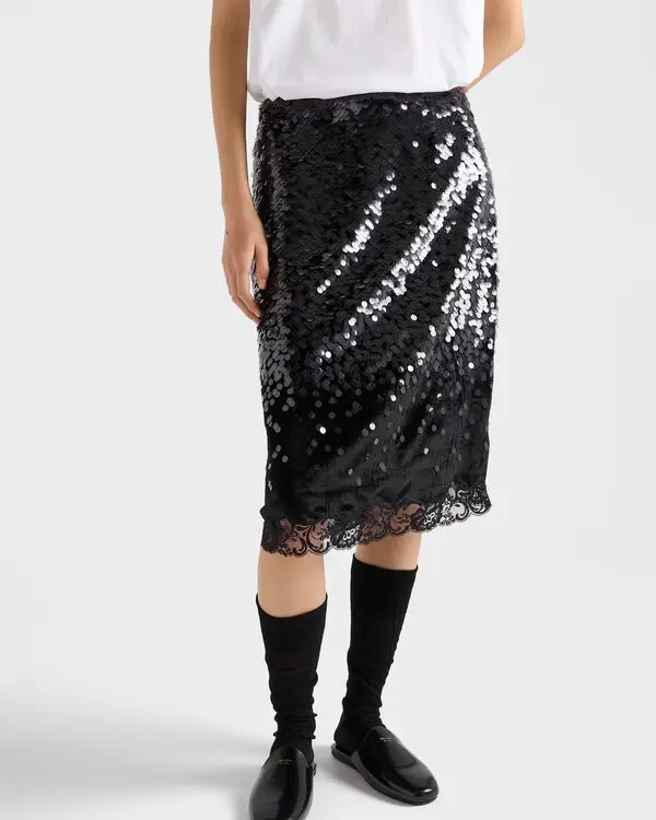 Prada Embroidered Velvet Midi-skirt With Sequins