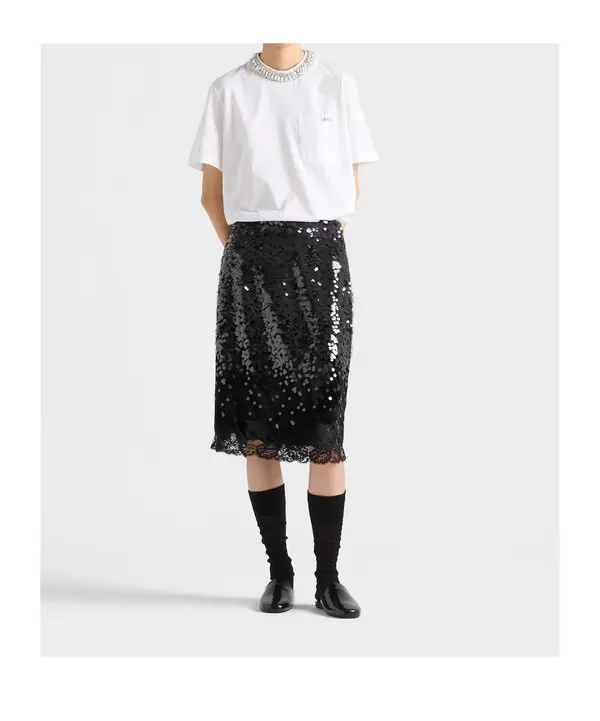 Prada Embroidered Velvet Midi-skirt With Sequins