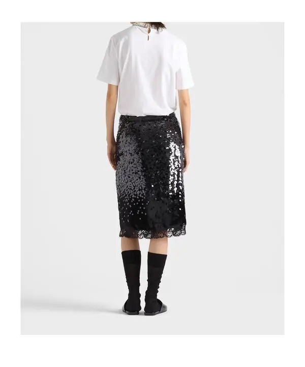 Prada Embroidered Velvet Midi-skirt With Sequins