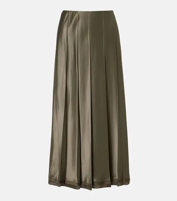 Vince Pleated Midi Skirt In Pine Grove - Green