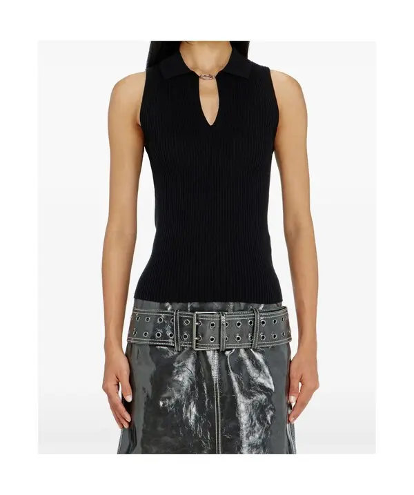 DIESEL® Sleeveless Rib-knit Silk Blend Polo Top