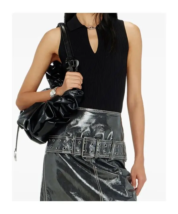 DIESEL® Sleeveless Rib-knit Silk Blend Polo Top