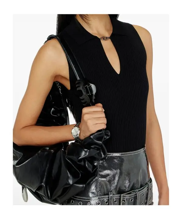 DIESEL® Sleeveless Rib-knit Silk Blend Polo Top