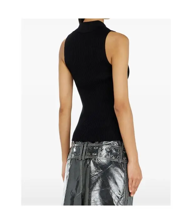 DIESEL® Sleeveless Rib-knit Silk Blend Polo Top