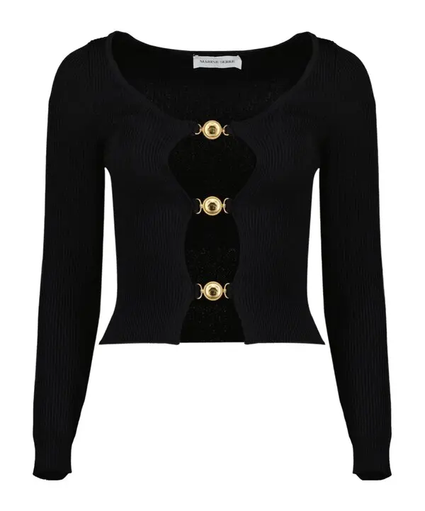MARINE SERRE Slim-fit Short Openwork Cardigan - Black
