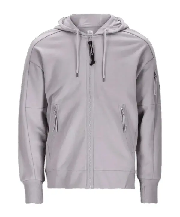 C.P. COMPANY Twill Fleece Zip-up Hooded Sweatshirt - Grey