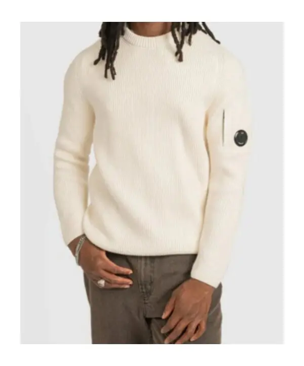C.P. COMPANY Ribbed Crew Neck Sweater With Logo Detail
