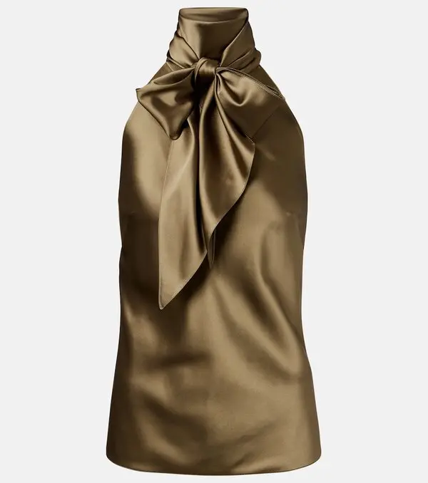 Ralph Lauren Chiltons Tie-neck Satin Top - Green
