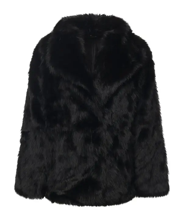 V73 Long Sleeved Coat With Eco-fur Collar - Black