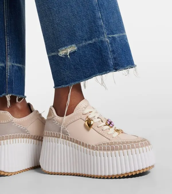 Chloé Nama Platform Sneakers In Suede And Leather - Beige