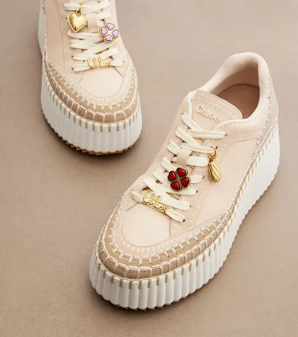 Chloé Nama Platform Sneakers In Suede And Leather - Beige