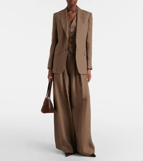 Ralph Lauren Greer Linen, Cashmere, And Silk Wide-leg Pants - Brown