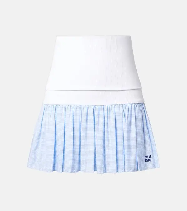 Miu Miu Gingham Jersey And Poplin Mini Skirt - Blue