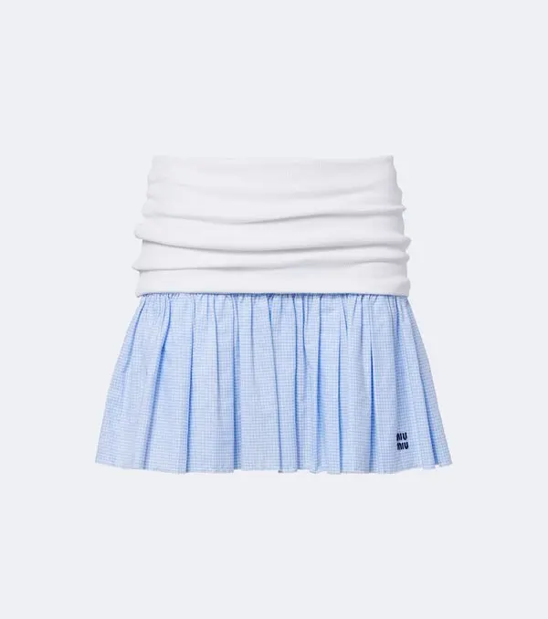 Miu Miu Gingham Poplin And Jersey Miniskirt - Blue