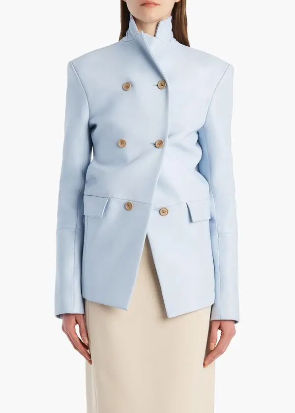 Khaite Rolo Double-breasted Leather Jacket - Sky Blue