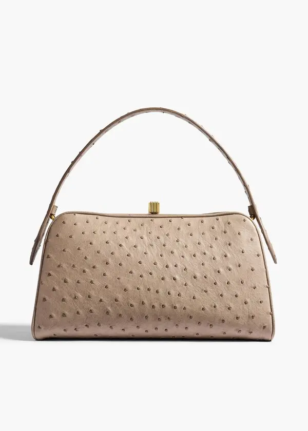 Khaite Cate Ostrich Leather Handbag - Mink