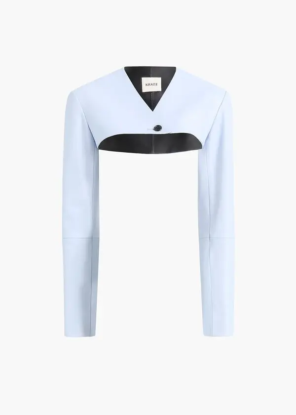 Khaite Onno Leather Bolero Jacket - Sky Blue