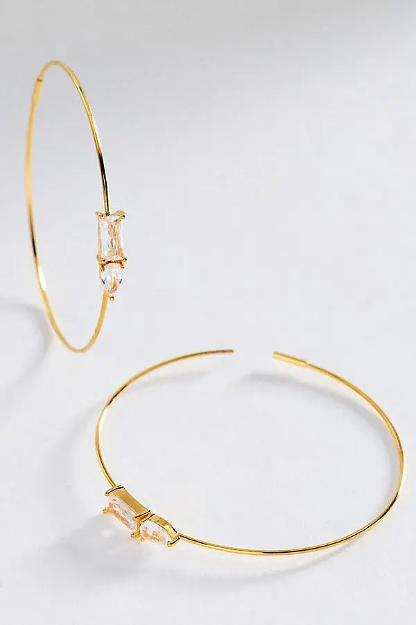 Anthropologie Gemstone Hoop Earrgs - Gold