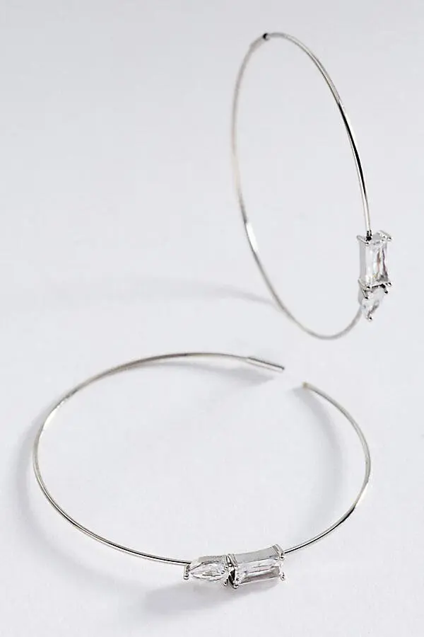 Anthropologie Gemstone Hoop Earrgs - Silver