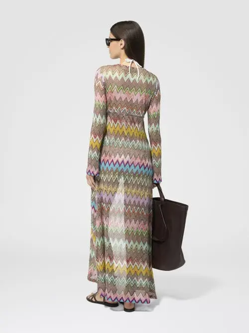 Missoni Long Cardigan In Lamé Viscose With Macro Zigzag Pattern
